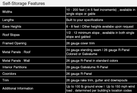Steel Buildings/Self-Storage Specs - Metal Buildings